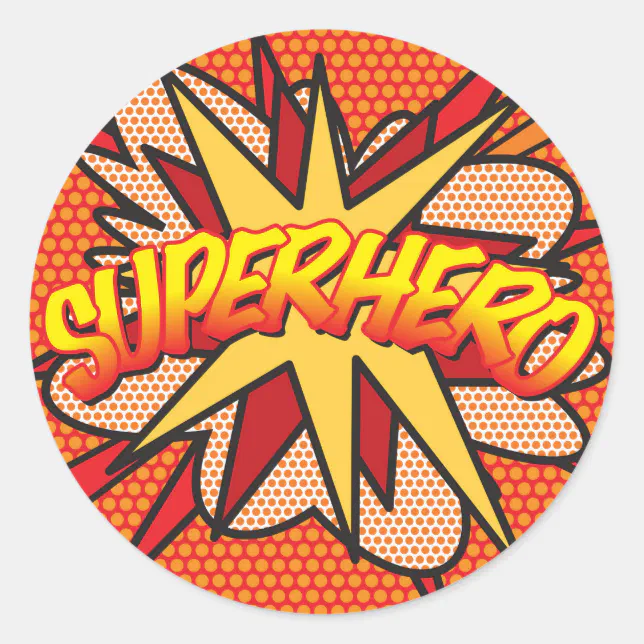 SUPERHERO Fun Comic Book Classic Round Sticker | Zazzle