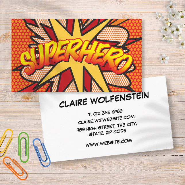 SUPERHERO Fun Retro Comic Book Business Card | Zazzle