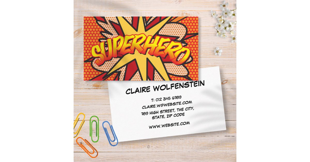 SUPERHERO Fun Retro Comic Book Business Card | Zazzle