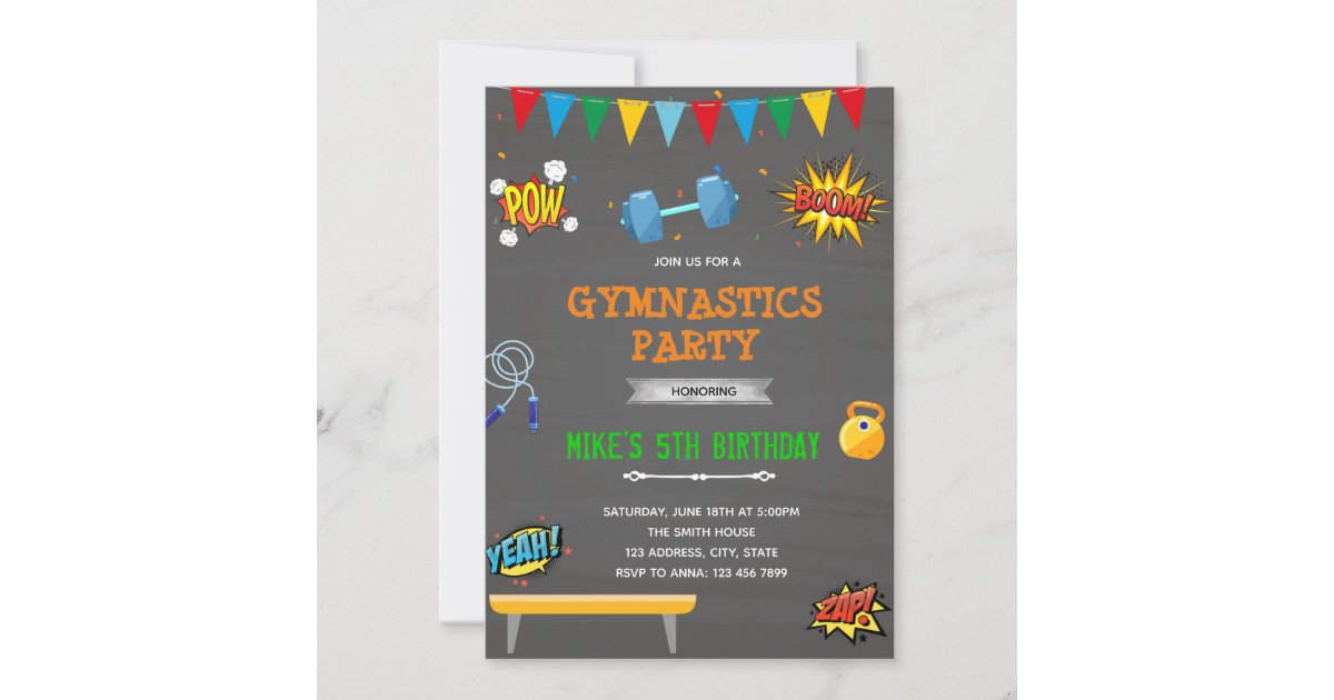 Superhero gymnastics party invitation | Zazzle