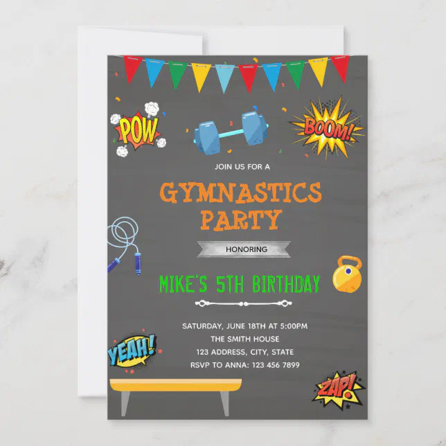 Superhero gymnastics party invitation | Zazzle