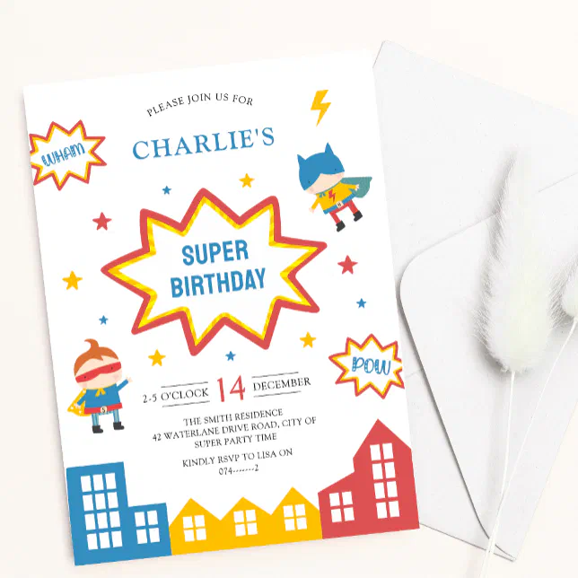 Superhero Kids Birthday Party Invitation | Zazzle