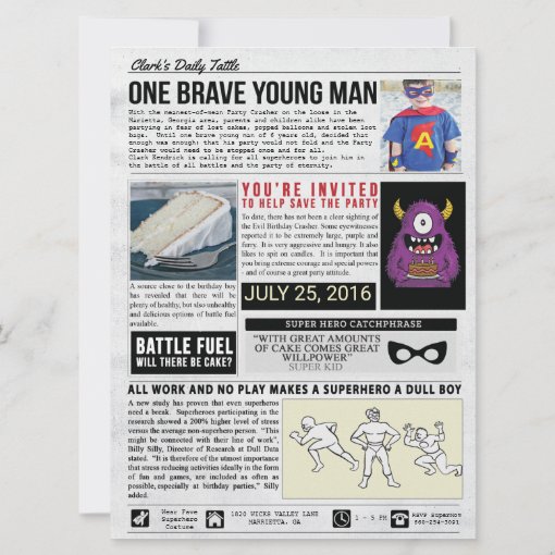 Superhero Newspaper Invitation - 6.5 x 8.75 | Zazzle