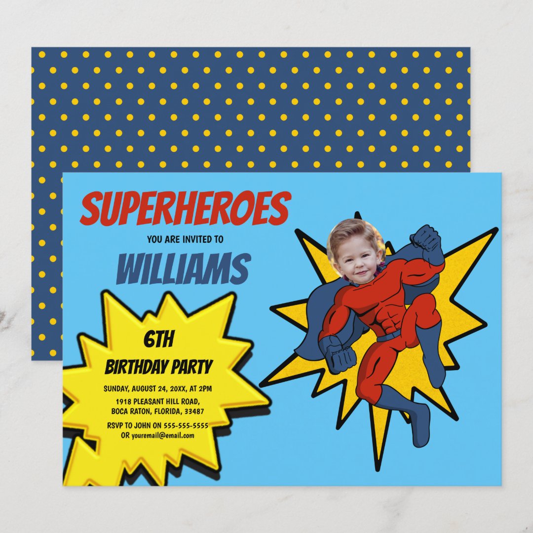 Superhero Photo Template Childrens Birthday Party | Zazzle