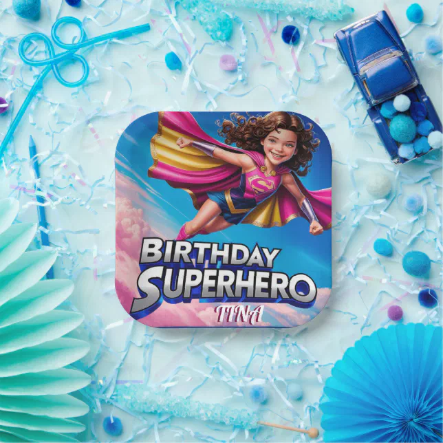 Superhero Power Girl Happy Birthday Paper Plate | Zazzle
