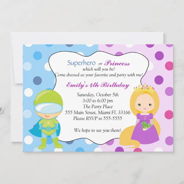 Superhero Princess Invitation Kids Birthday Party | Zazzle