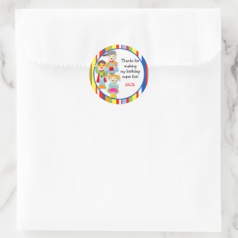 Superhero Super Hero Round Favor Stickers Seals | Zazzle