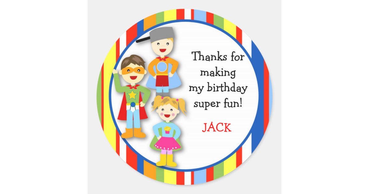 Superhero Super Hero Round Favor Stickers Seals | Zazzle