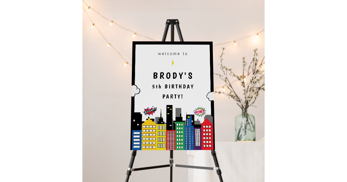 Superhero Theme Birthday Welcome Foam Board | Zazzle