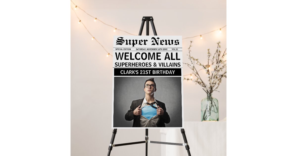 Superheroes or Villains Birthday Party Welcome Foam Board | Zazzle