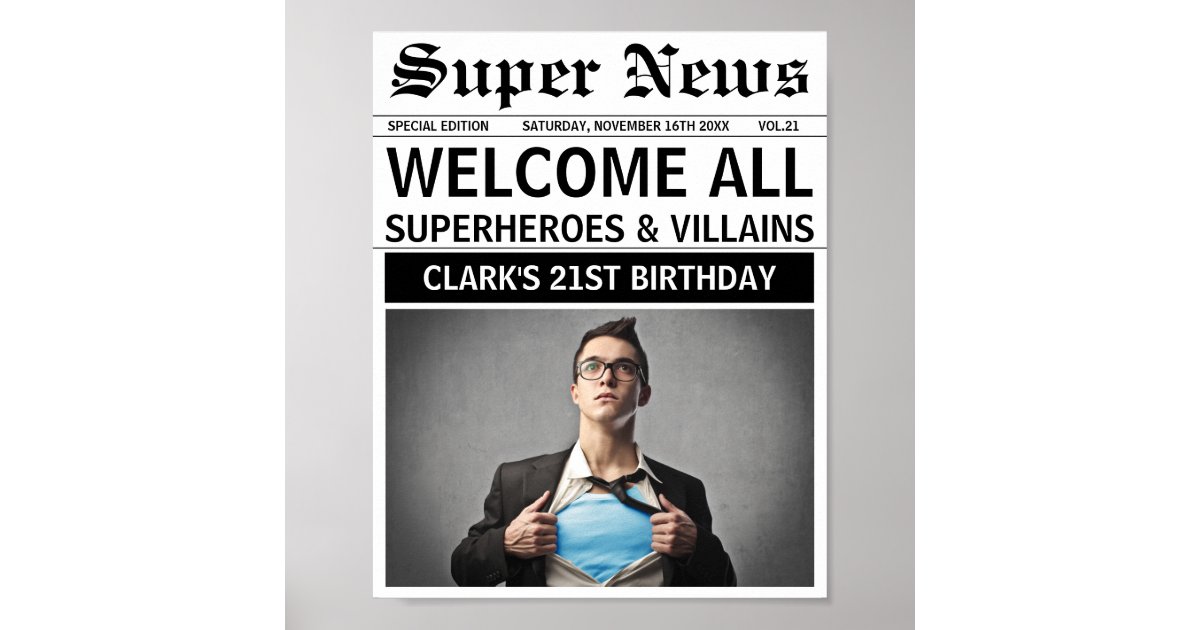 Superheroes or Villains Birthday Party Welcome Poster | Zazzle