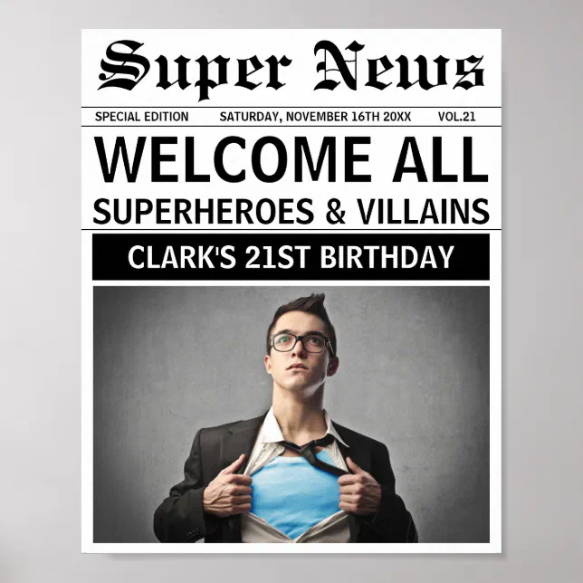 Superheroes or Villains Birthday Party Welcome Poster | Zazzle