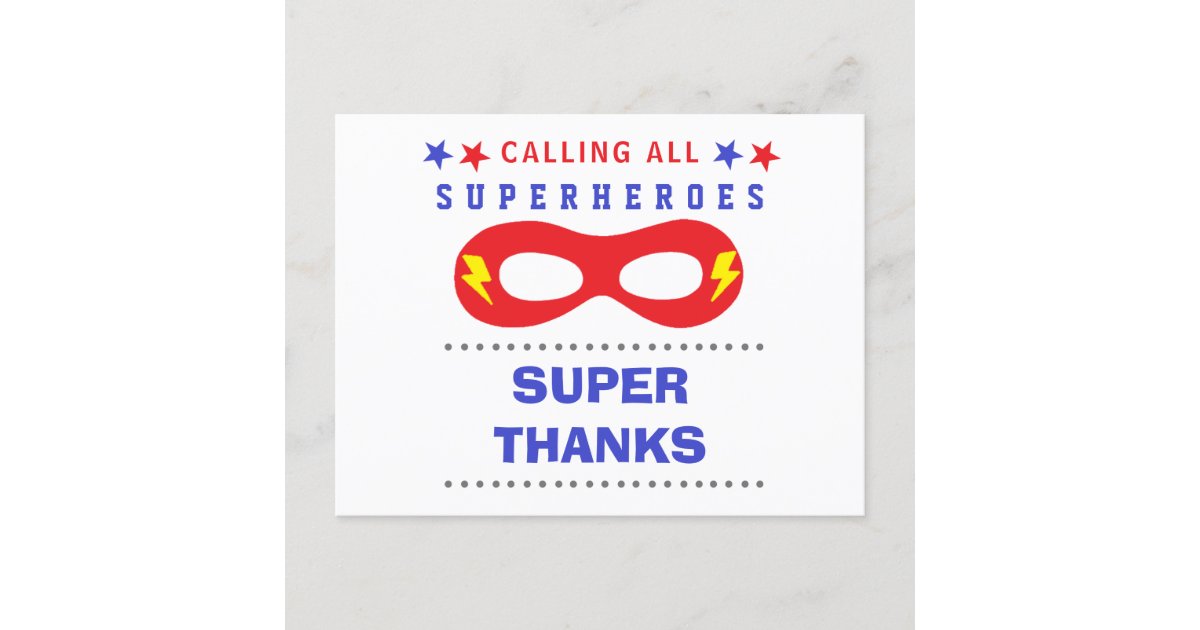 Superheros Party Super thank you Postcard | Zazzle