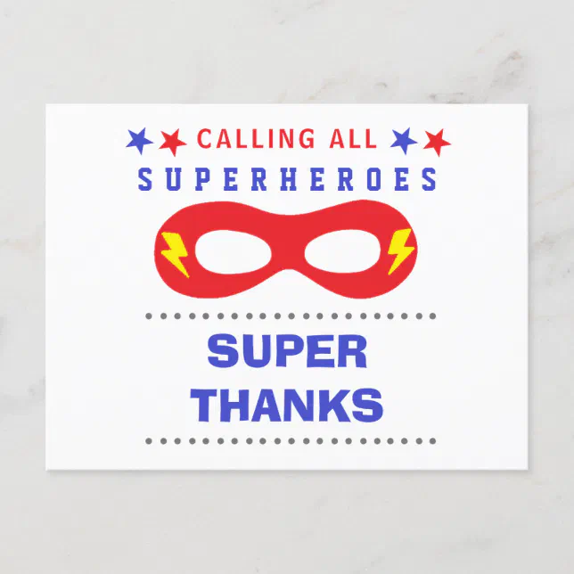 Superheros Party Super thank you Postcard | Zazzle