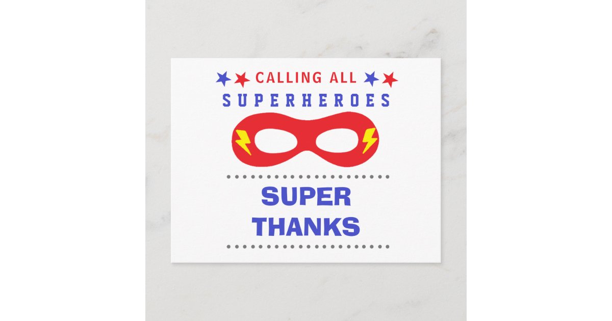 Superheros Party Super thank you Postcard | Zazzle
