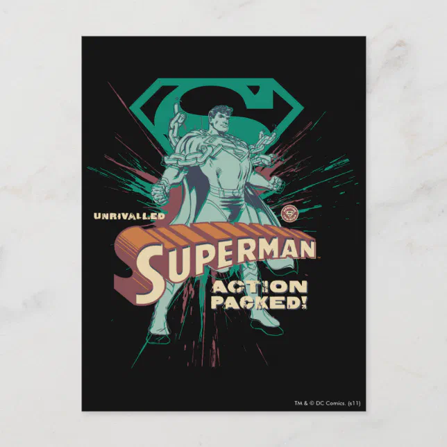 Superman action packed postcard | Zazzle