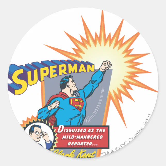 Superman and Clark Kent Classic Round Sticker | Zazzle