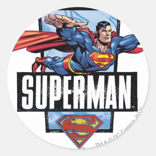 Superman and Logo Bordered Classic Round Sticker | Zazzle.com