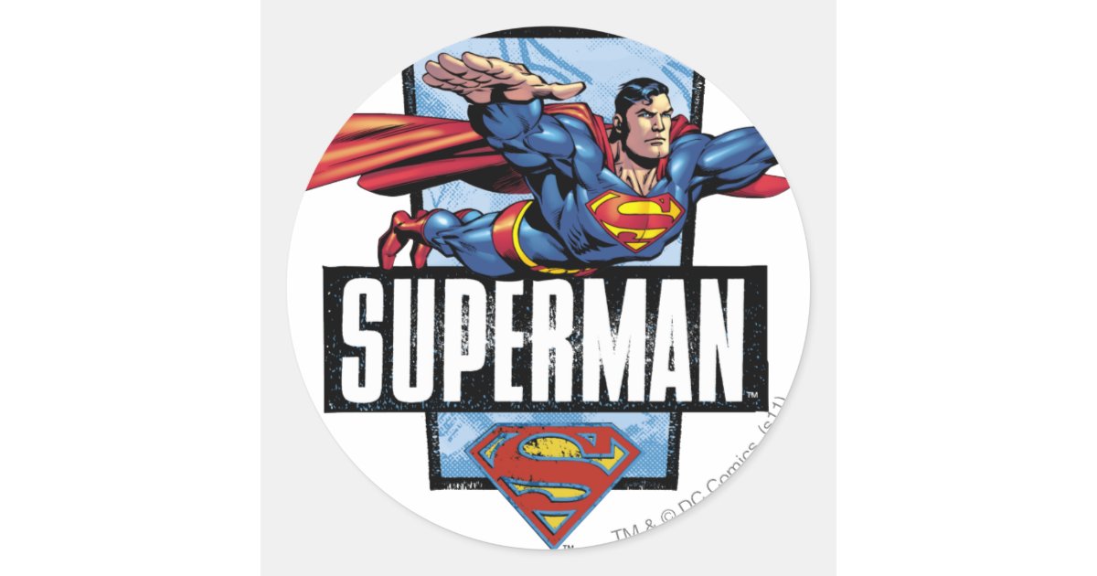 Superman and Logo Bordered Classic Round Sticker | Zazzle