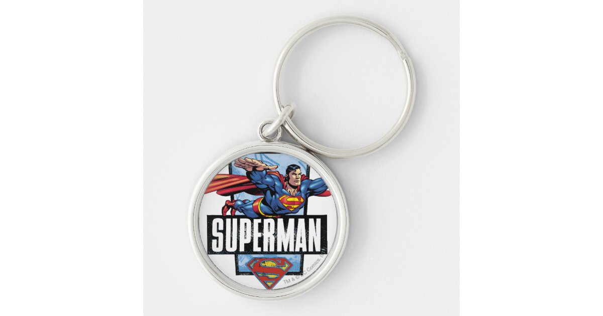 Superman and Logo Bordered Keychain | Zazzle
