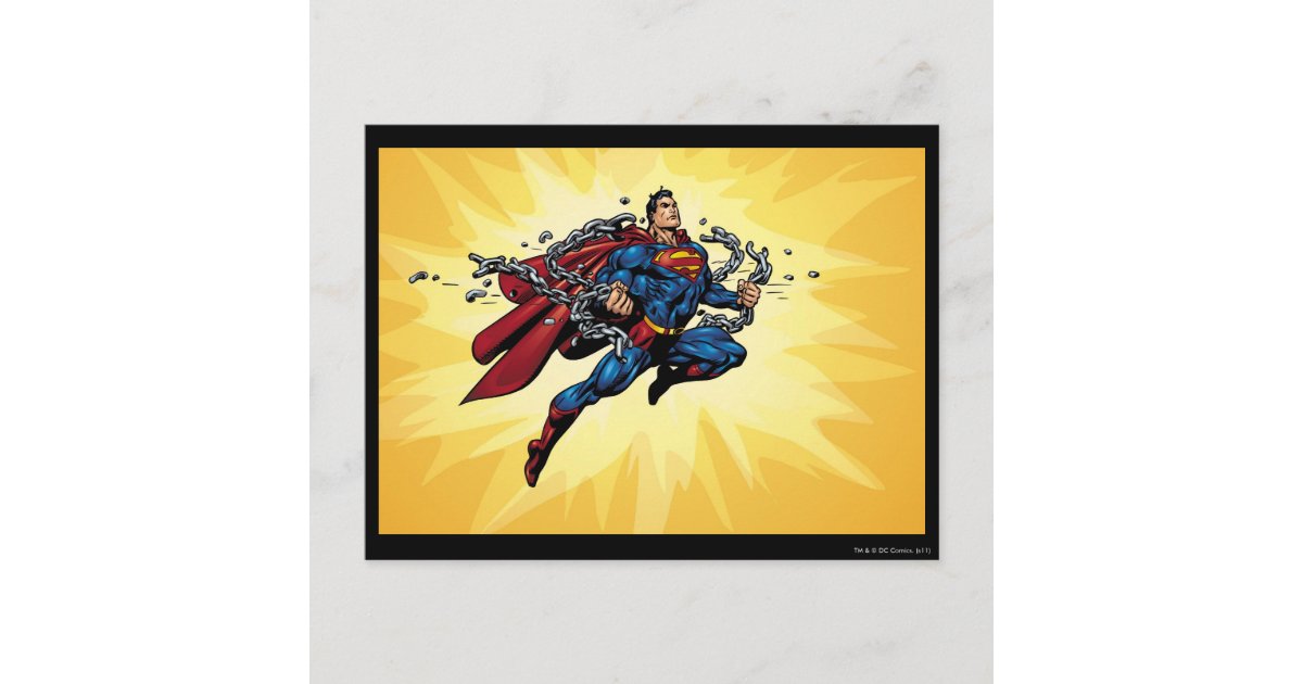 Superman breaks chains postcard | Zazzle