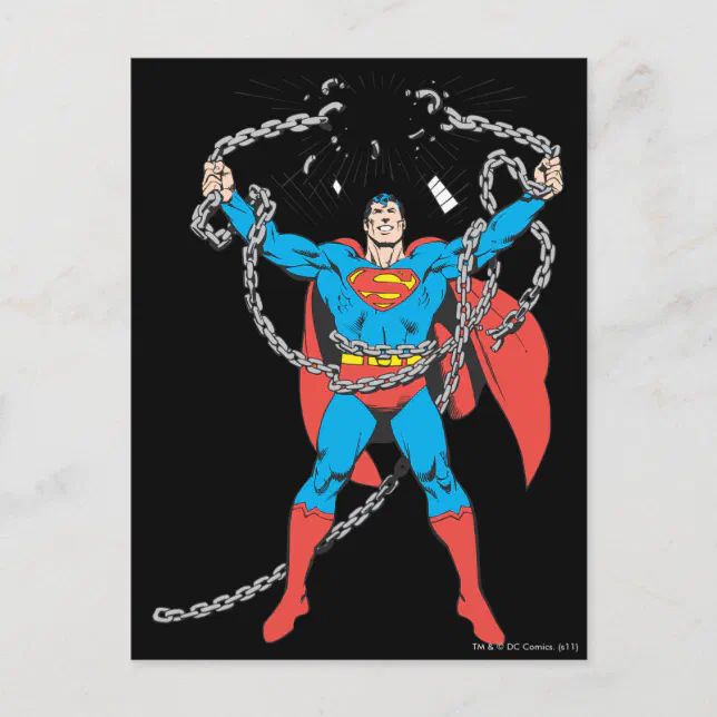 Superman Breaks Chains Postcard | Zazzle