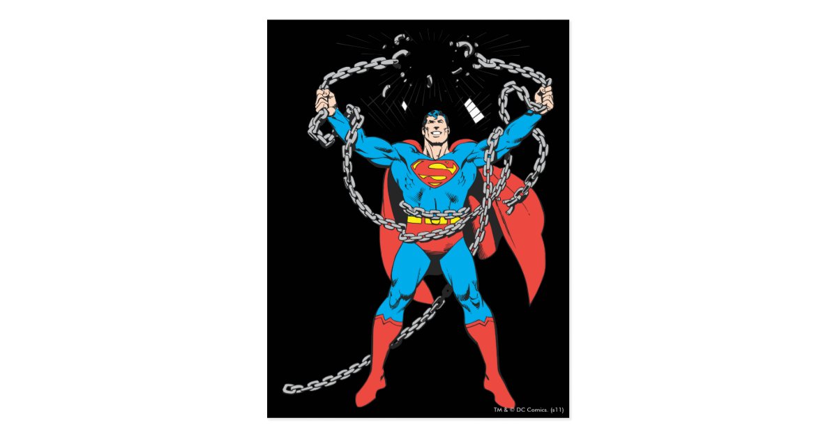 Superman Breaks Chains Postcard | Zazzle.com