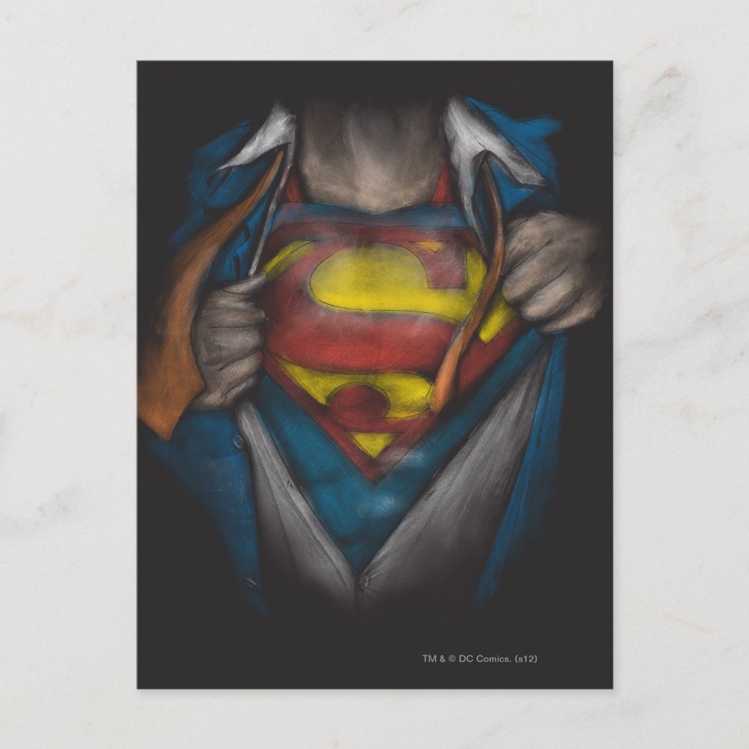 Superman | Chest Reveal Sketch Colorized Postcard | Zazzle