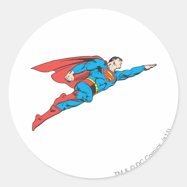 Superman Flying Right Classic Round Sticker | Zazzle
