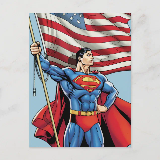 Superman Holding US Flag Postcard | Zazzle