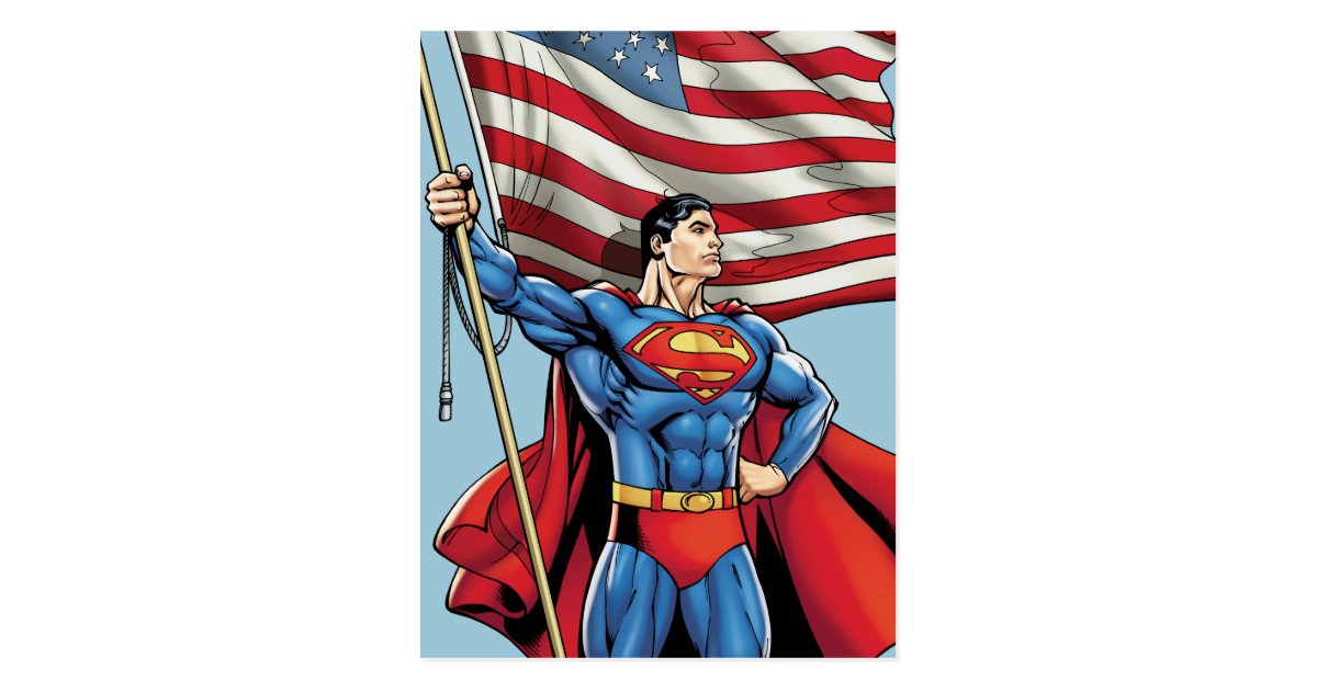 Superman Holding US Flag Postcard | Zazzle.com