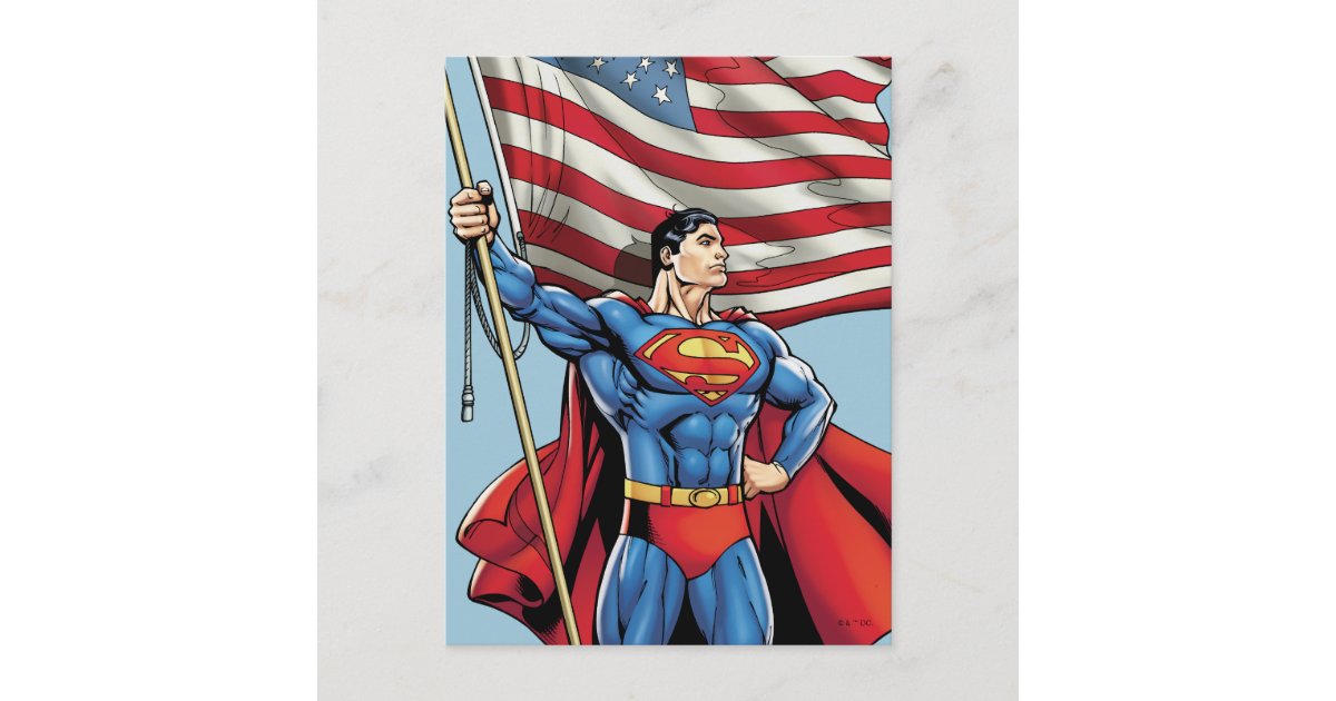 Superman Holding US Flag Postcard | Zazzle
