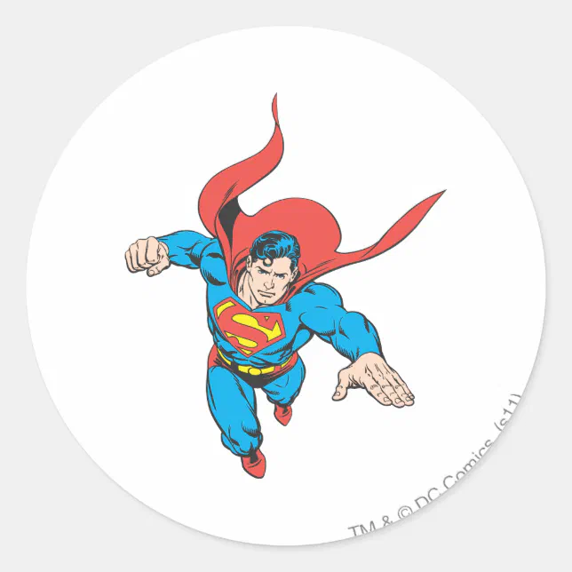 Superman Leaps Forward Classic Round Sticker | Zazzle