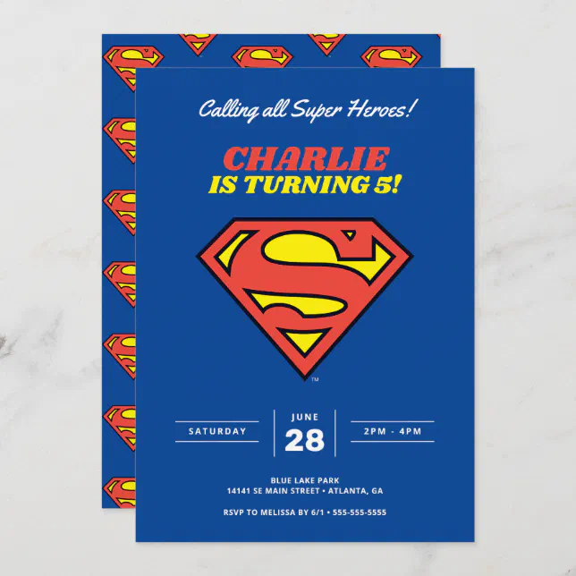 Superman Logo | Blue Super Hero Birthday Invitation | Zazzle