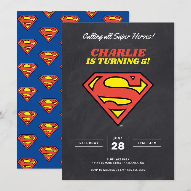 Superman Logo | Chalkboard Super Hero Birthday Invitation | Zazzle
