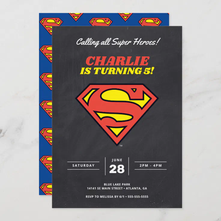 Superman Logo | Chalkboard Super Hero Birthday Invitation | Zazzle