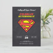 Superman Logo | Chalkboard Super Hero Birthday Invitation | Zazzle