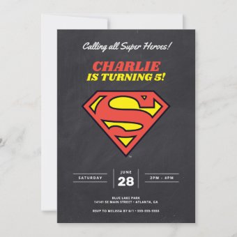 Superman Logo | Chalkboard Super Hero Birthday Invitation | Zazzle
