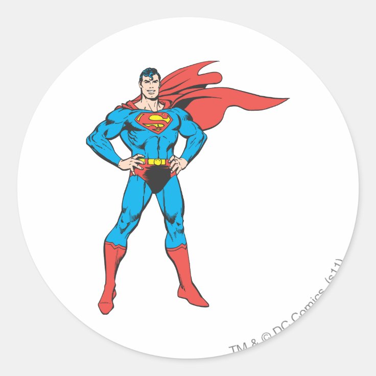Superman Posing Classic Round Sticker | Zazzle