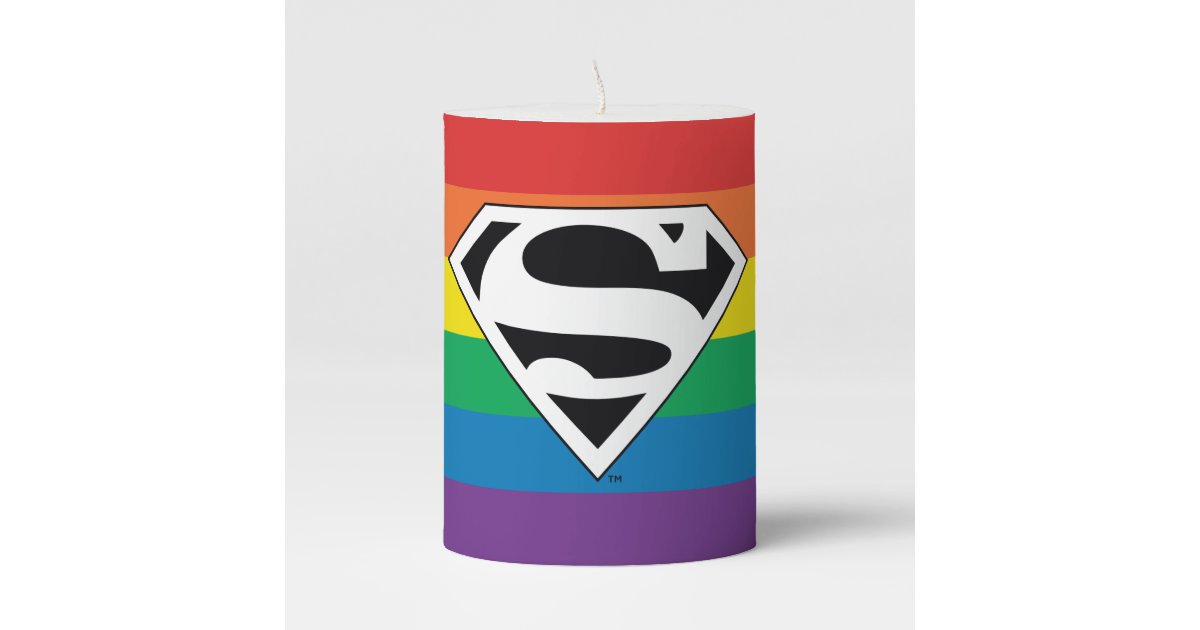 Superman Rainbow Logo Pillar Candle | Zazzle