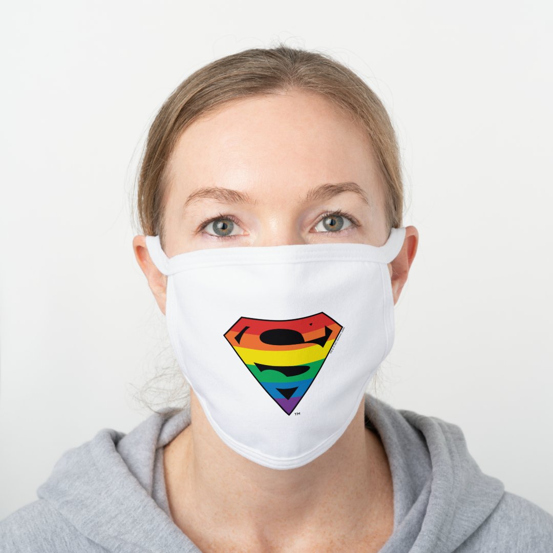 Superman Rainbow Logo White Cotton Face Mask | Zazzle