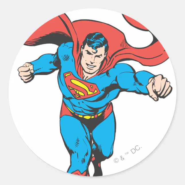 Superman Runs Forward 2 Classic Round Sticker | Zazzle