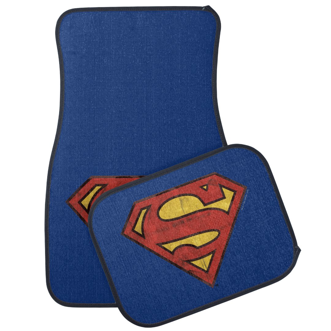 Superman S-Shield | Grunge Black Outline Logo Car Floor Mat | Zazzle