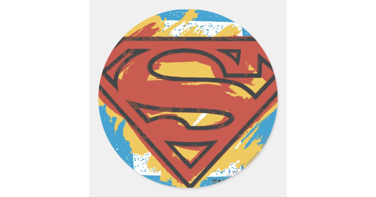 Superman S-Shield | Painted Blue Background Logo Classic Round Sticker ...