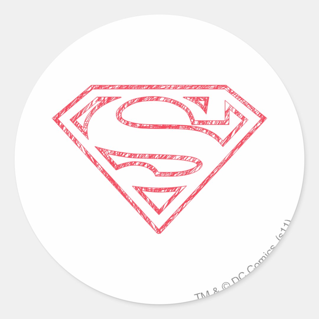 Superman S-Shield | Red Outline Logo Classic Round Sticker | Zazzle