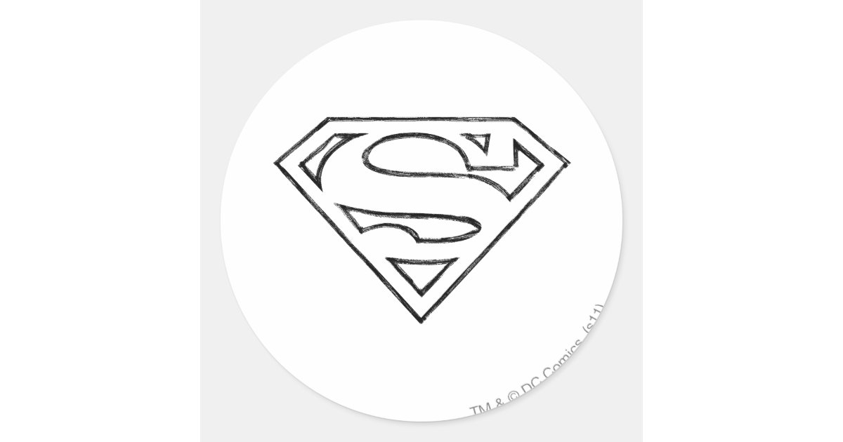 Superman S-Shield | Simple Black Outline Logo Classic Round Sticker ...