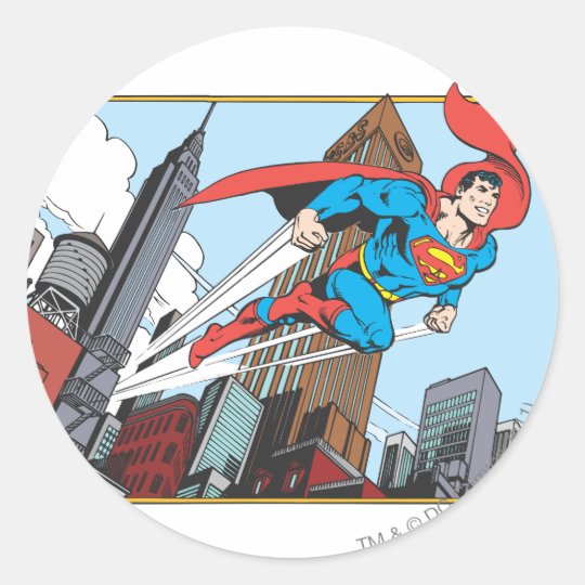 Superman & Skyscrapers Classic Round Sticker | Zazzle.com