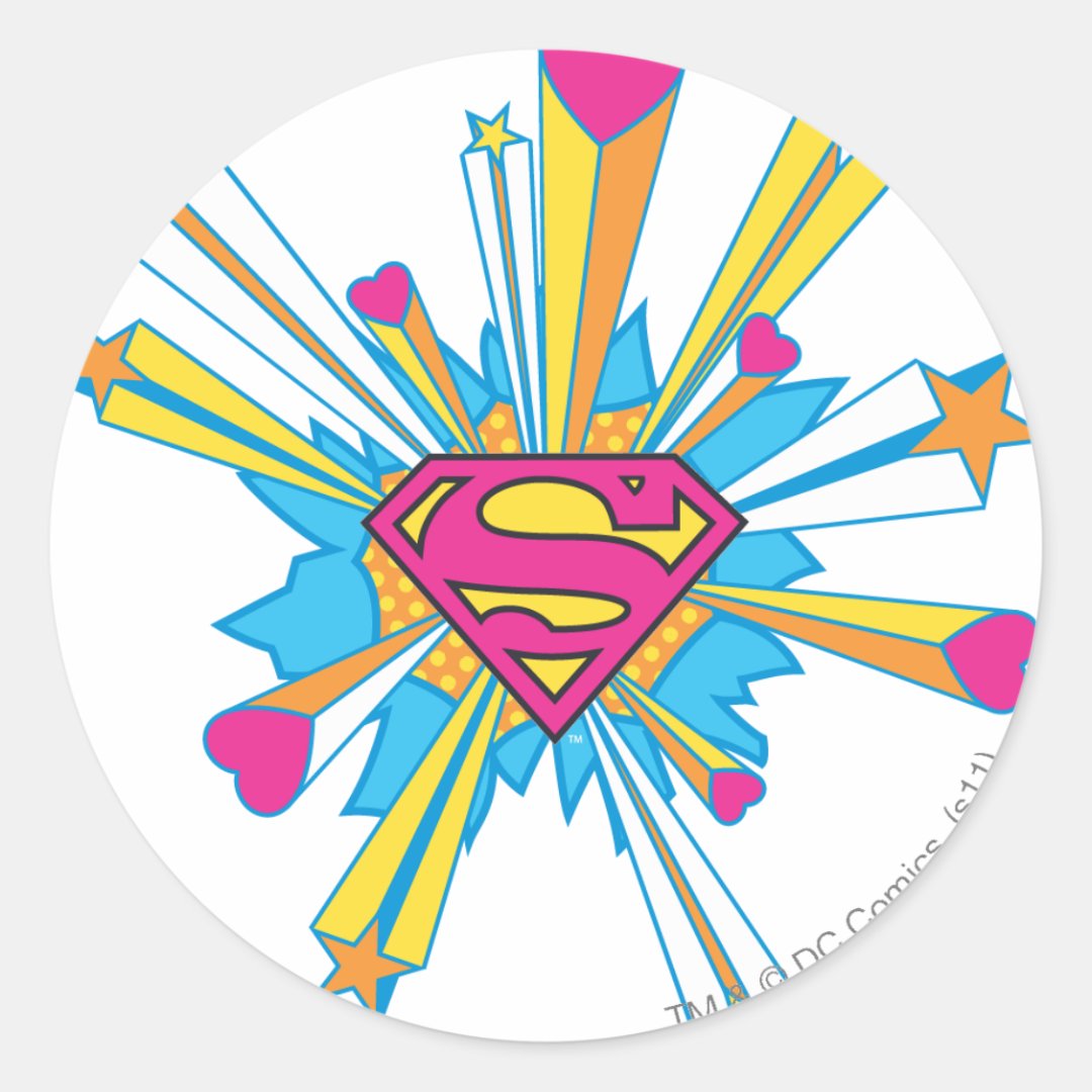 Superman Stylized | Pink with Hearts Logo Classic Round Sticker | Zazzle