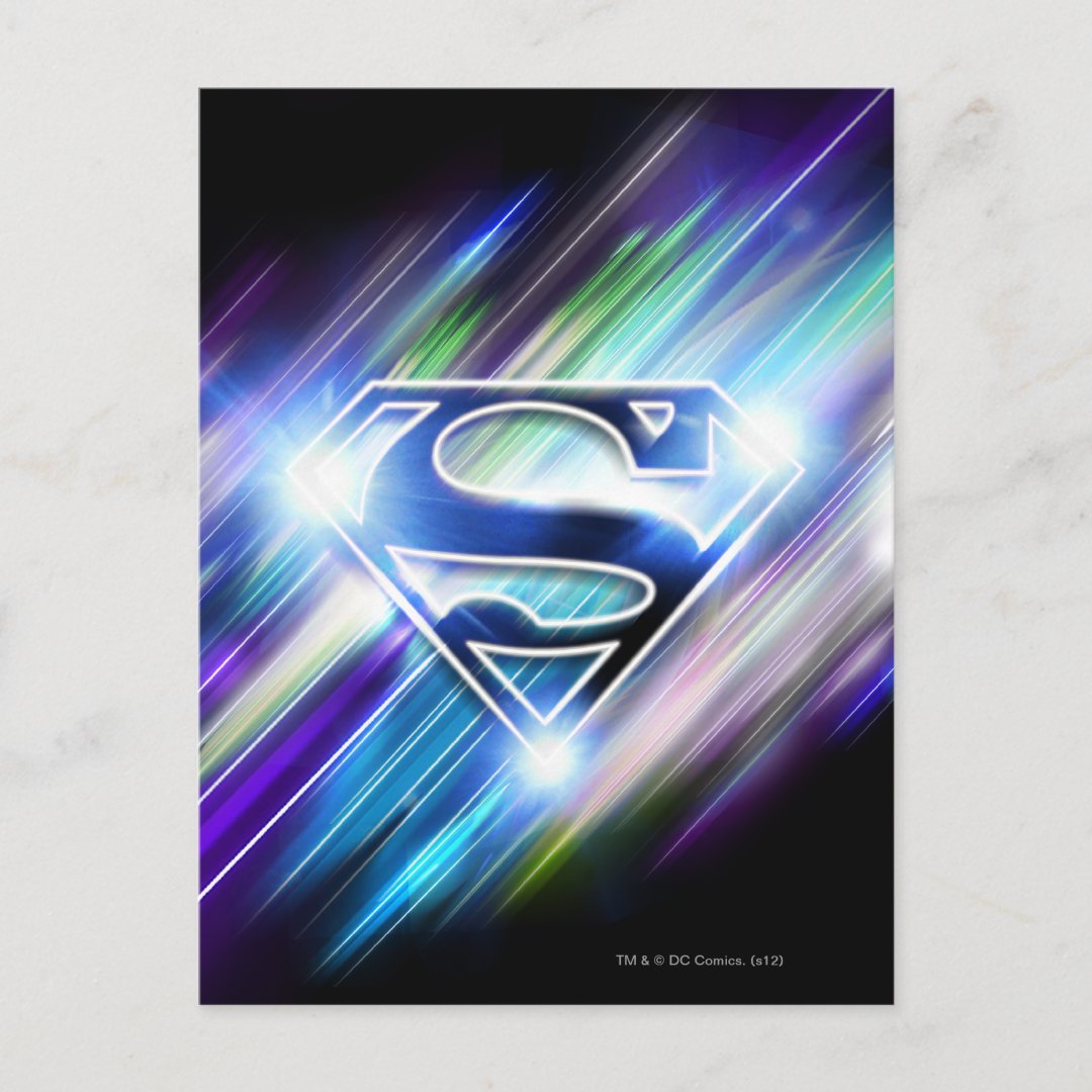 Superman Stylized | Shiny Blue Burst Logo Postcard | Zazzle