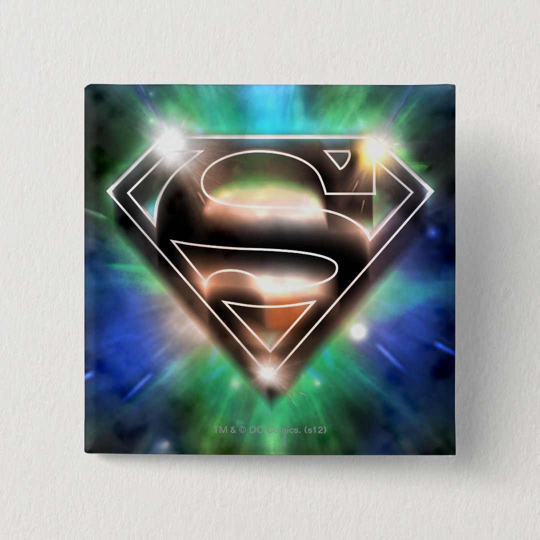 Superman Stylized | Shiny Burst Logo Button | Zazzle